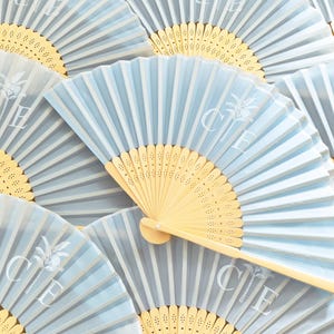 Light Blue Silk Hand Fans,personalized Bamboo Silk Fans,family Reunion ...