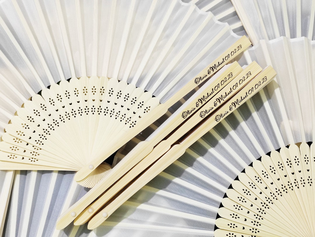 White Silk Hand Fans,personalized Text Printed/engraving on Stem ...