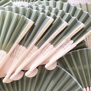 Sage Green Silk Hand Fans,personalized Text Engraved/printed Fans ...