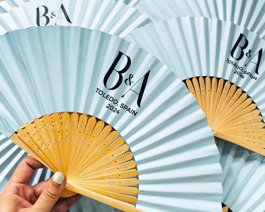 Personalized Light Blue Paper Fans,monogram Wedding Gifts,party Decors ...