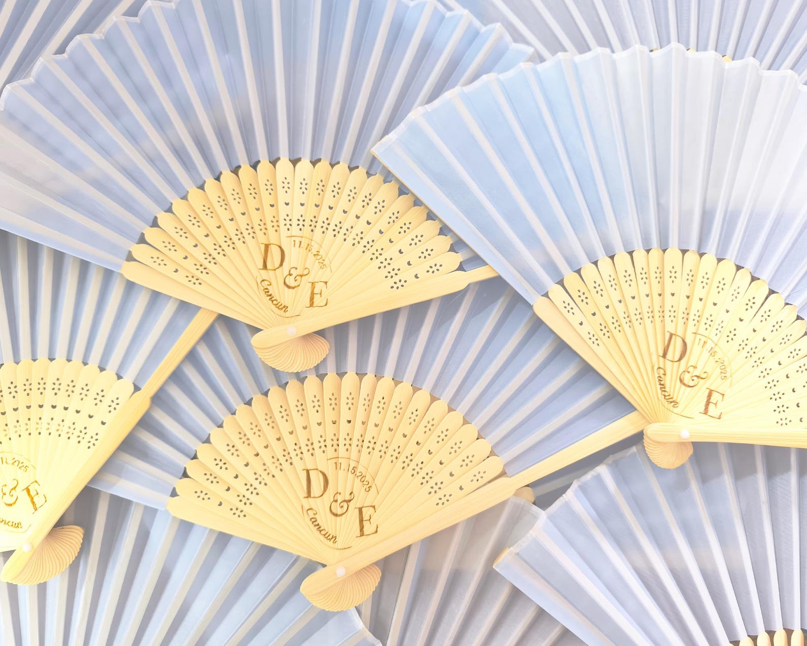 Light Blue Laser Engraved Silk Hand Fans,personalized Bamboo Silk Fans ...