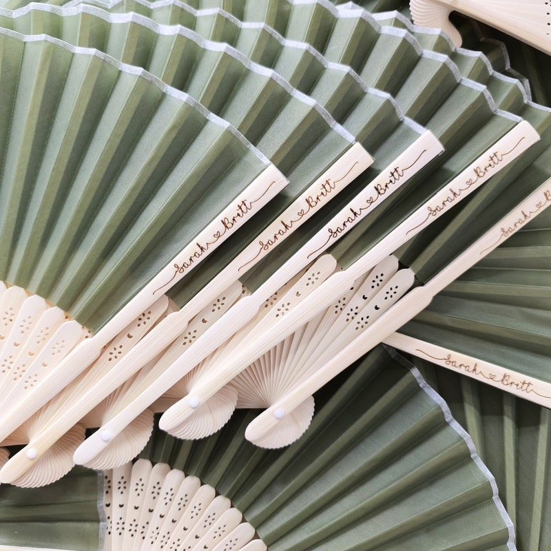 Wedding Hand Fan Sage - Etsy
