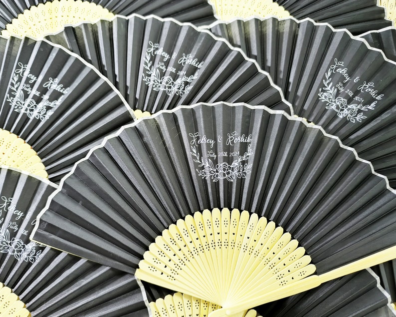 Bulk Personalized Black Paper/silk Fans,monogram Wedding Gifts,party ...