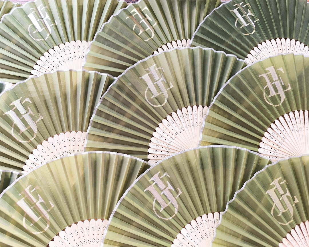Personalized Silk Hand Fans,bamboo Silk Fans,initial,monogram Wedding ...