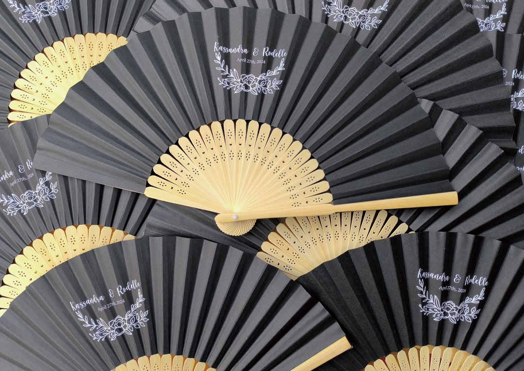 Bulk Personalized Black Paper Fans,monogram Wedding Gifts,party Favors ...