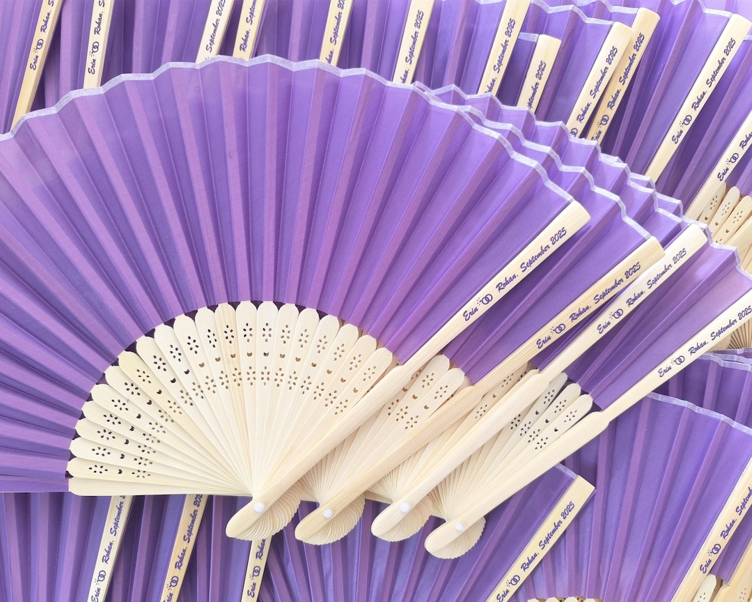 Purple Silk Hand Fans,personalized Text Printed Fans ,monogram Wedding ...