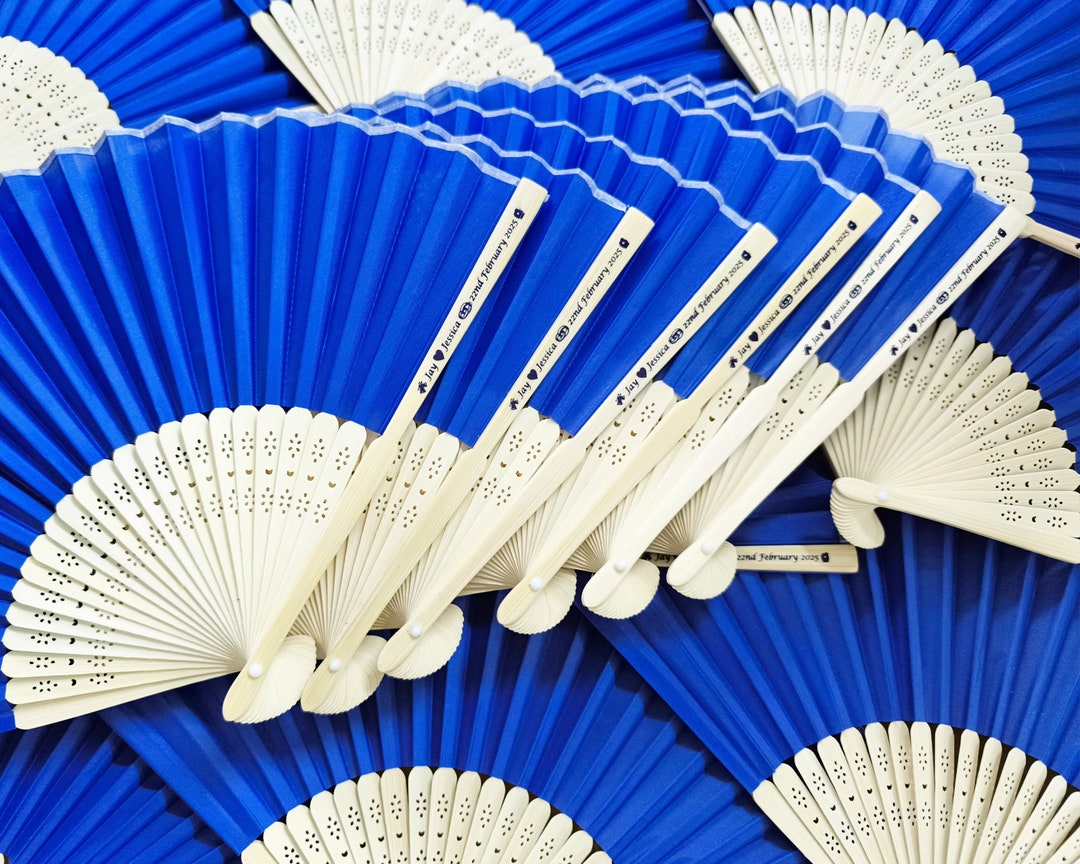 Royal Blue Silk Hand Fans,personalized Text Printed Fans ,monogram ...