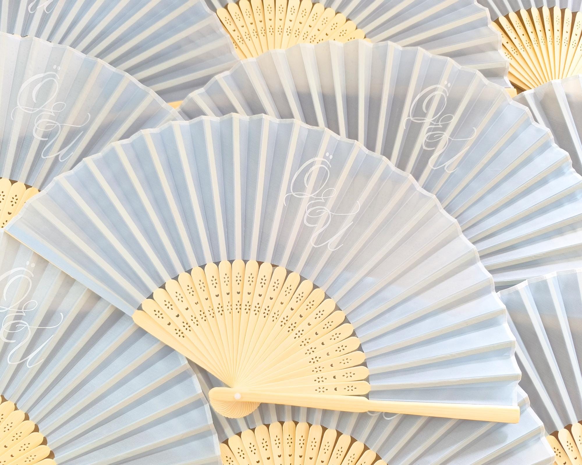 Light Blue Silk Hand Fans,personalized Bamboo Silk Fans,family Reunion ...