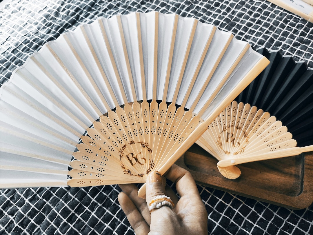 Laser Engraved White Silk Hand Fans,personalized Bamboo Silk Fans 21cm ...