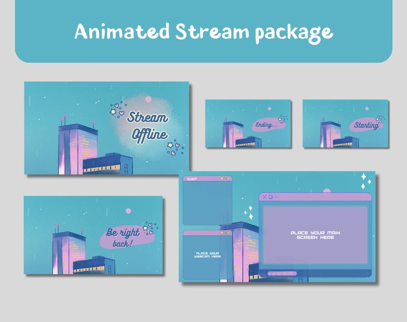 Retro City Pastel Anime Animated Stream Overlays 90's Pack Twitch ...