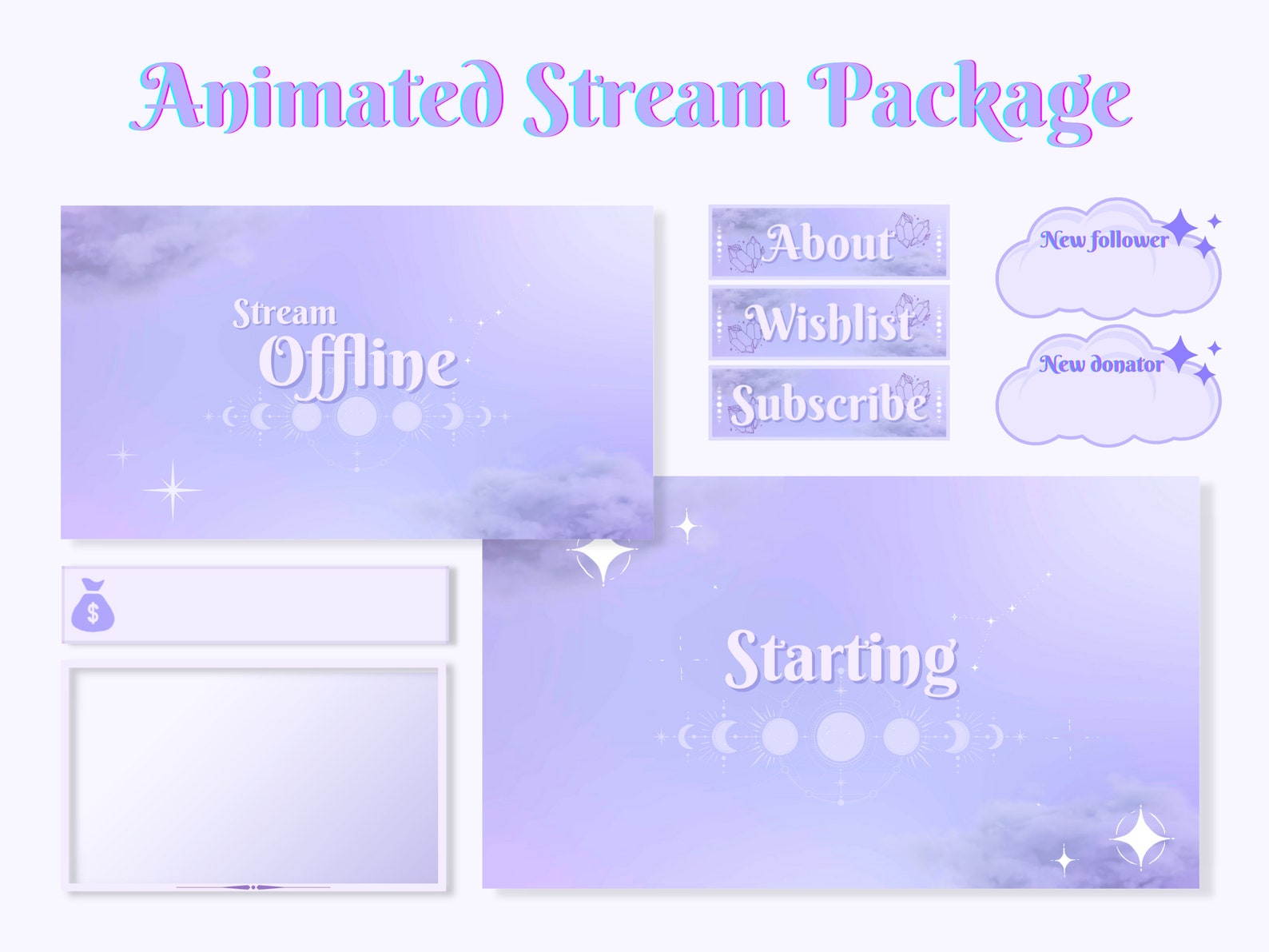 Celestial Animated Stream Package | Moon Stream Overlay | Twitch Pack ...