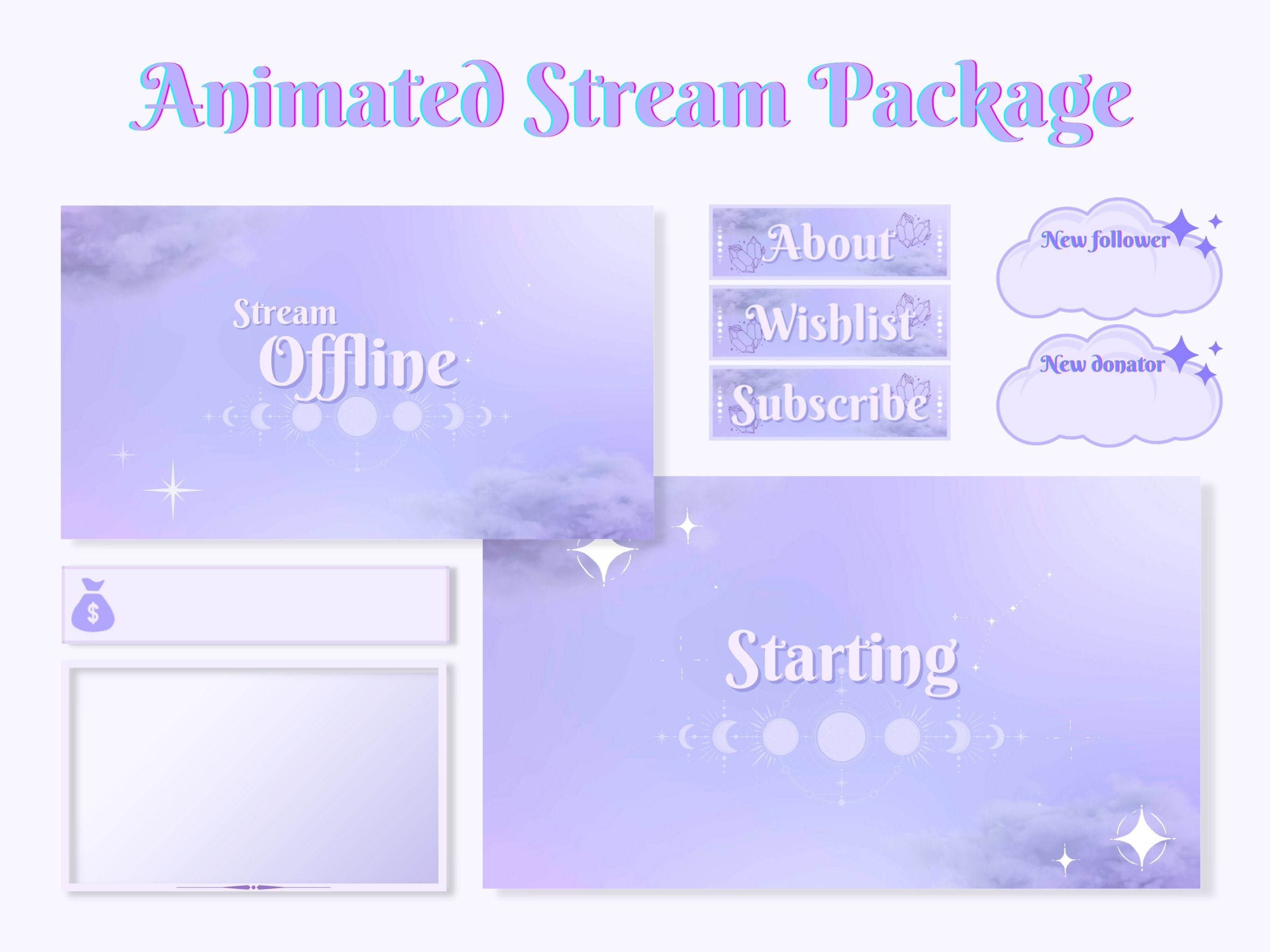 Celestial Animated Stream Package | Moon Stream Overlay | Twitch Pack ...