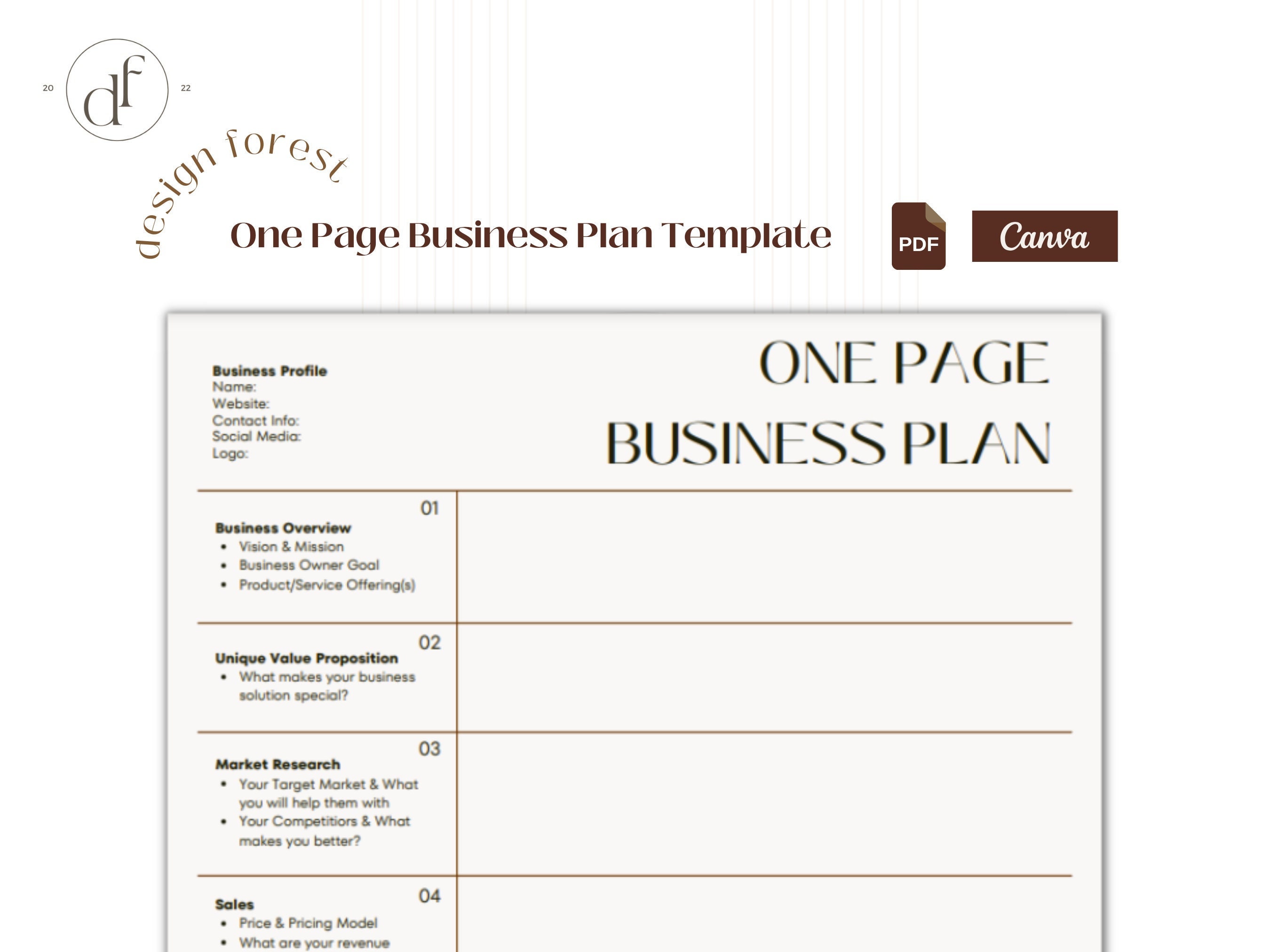 One Page Business Plan Template, 1 Page Business Planner Canva & PDF ...