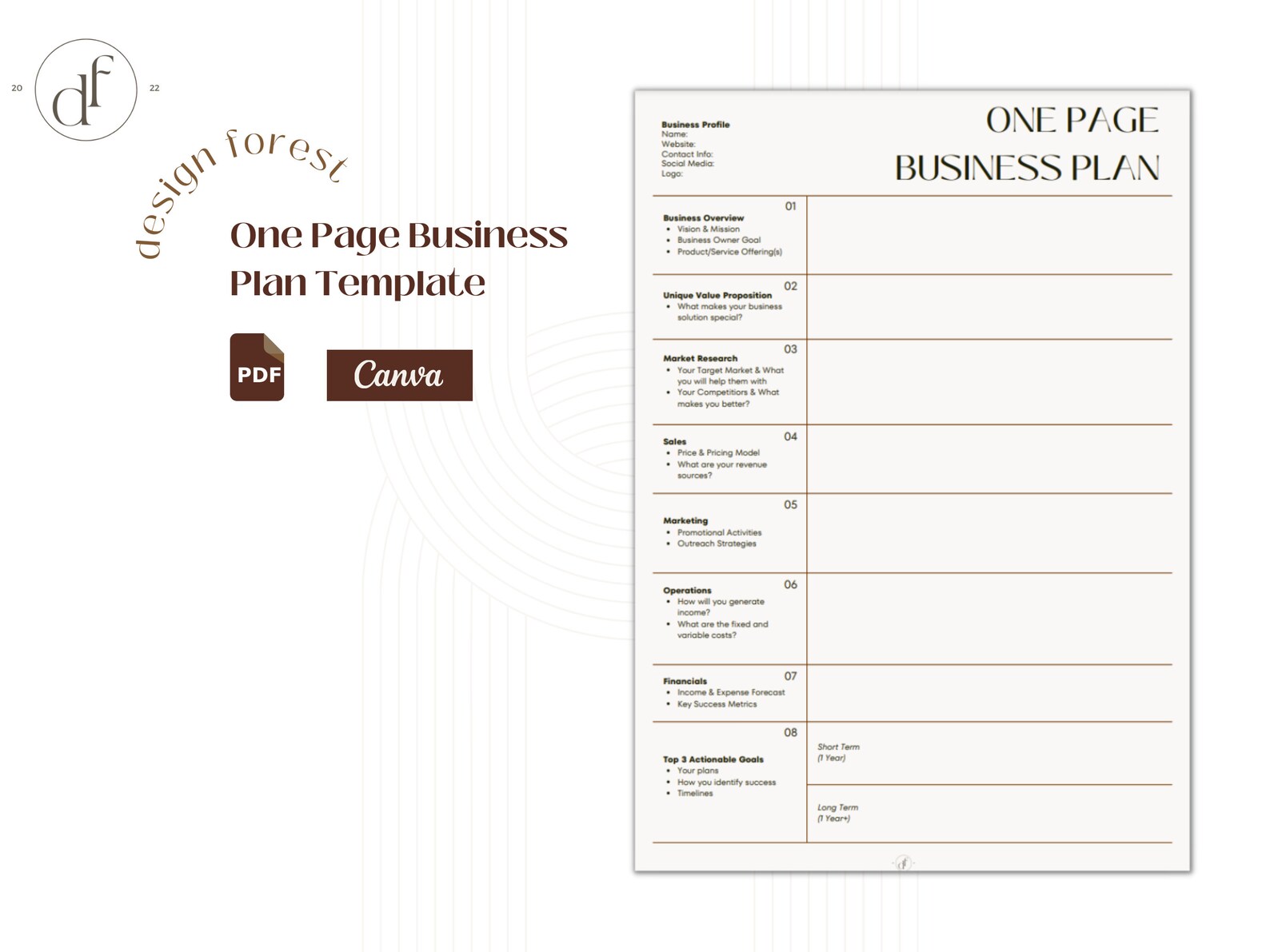 One Page Business Plan Template 1 Page Business Planner Canva - Etsy
