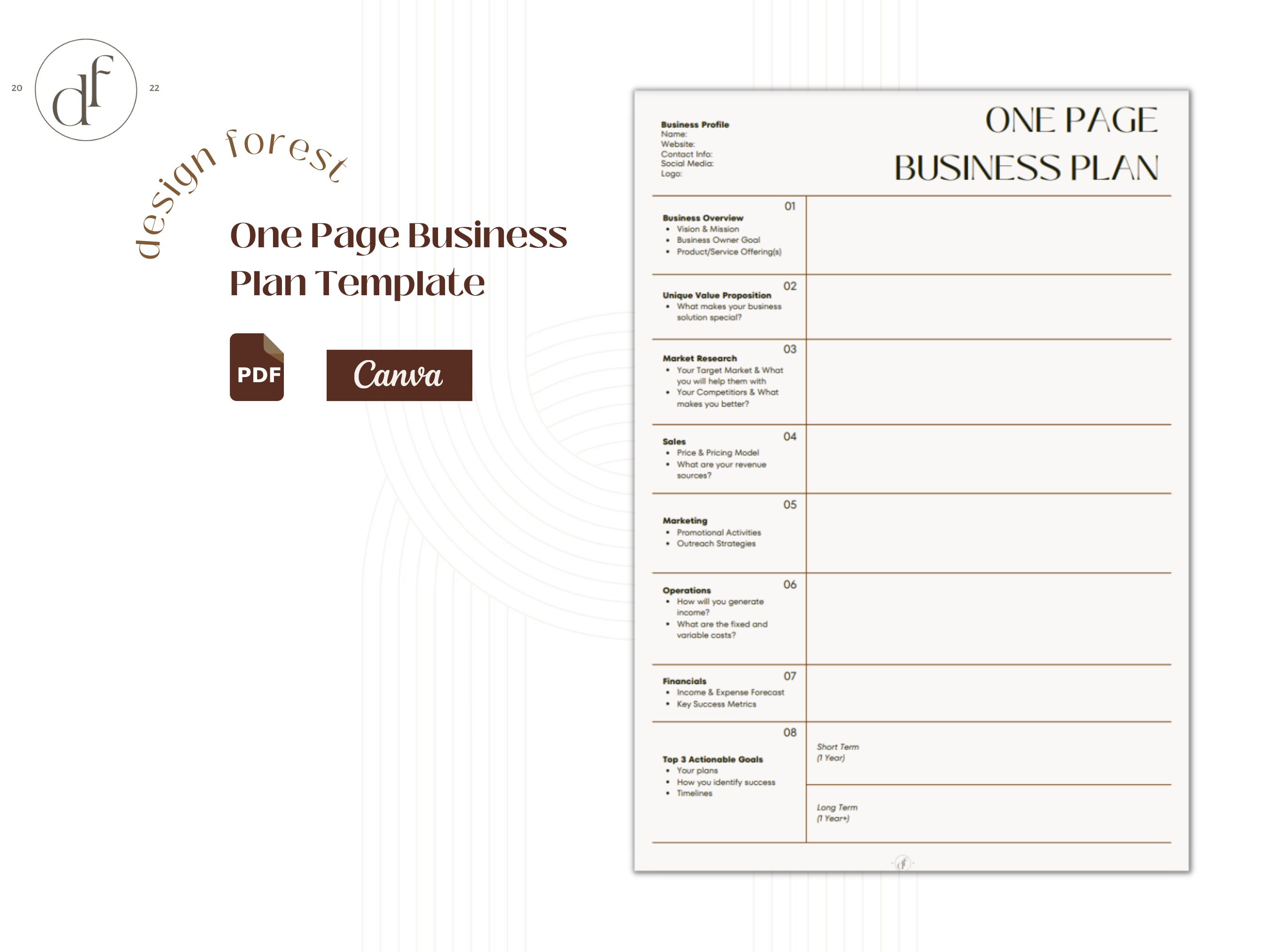 One Page Business Plan Template 1 Page Business Planner Canva - Etsy