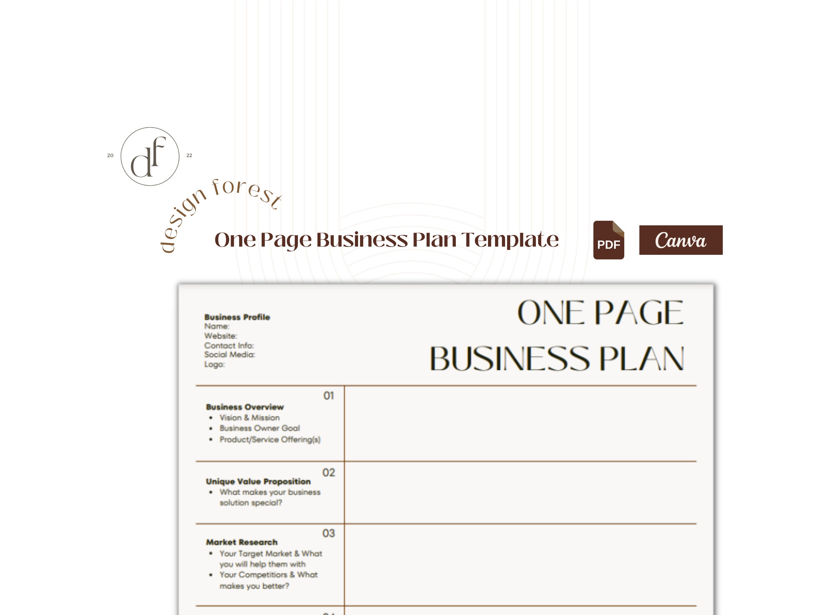 One Page Business Plan Template, 1 Page Business Planner Canva & PDF ...