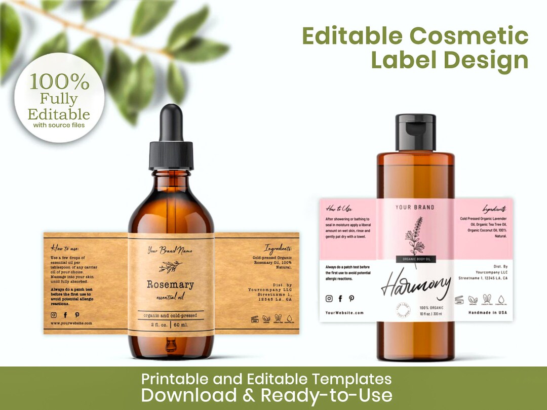 Editable Cosmetic Label Templates, Editable Body Product Labels, DIY ...