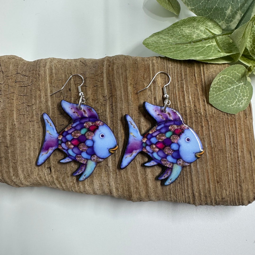 Rainbow Fish Inspired Dangling Earrings Book Character - Etsy