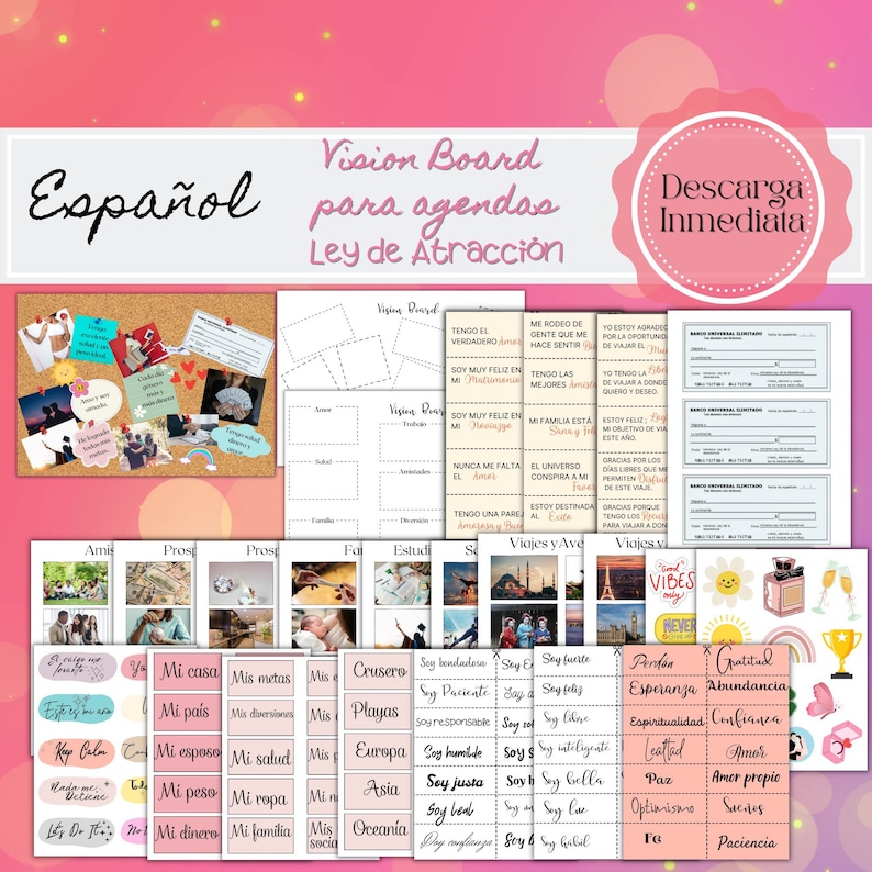 Printable Vision Board Kit, Law of Attraction Vision Board, Printable ...