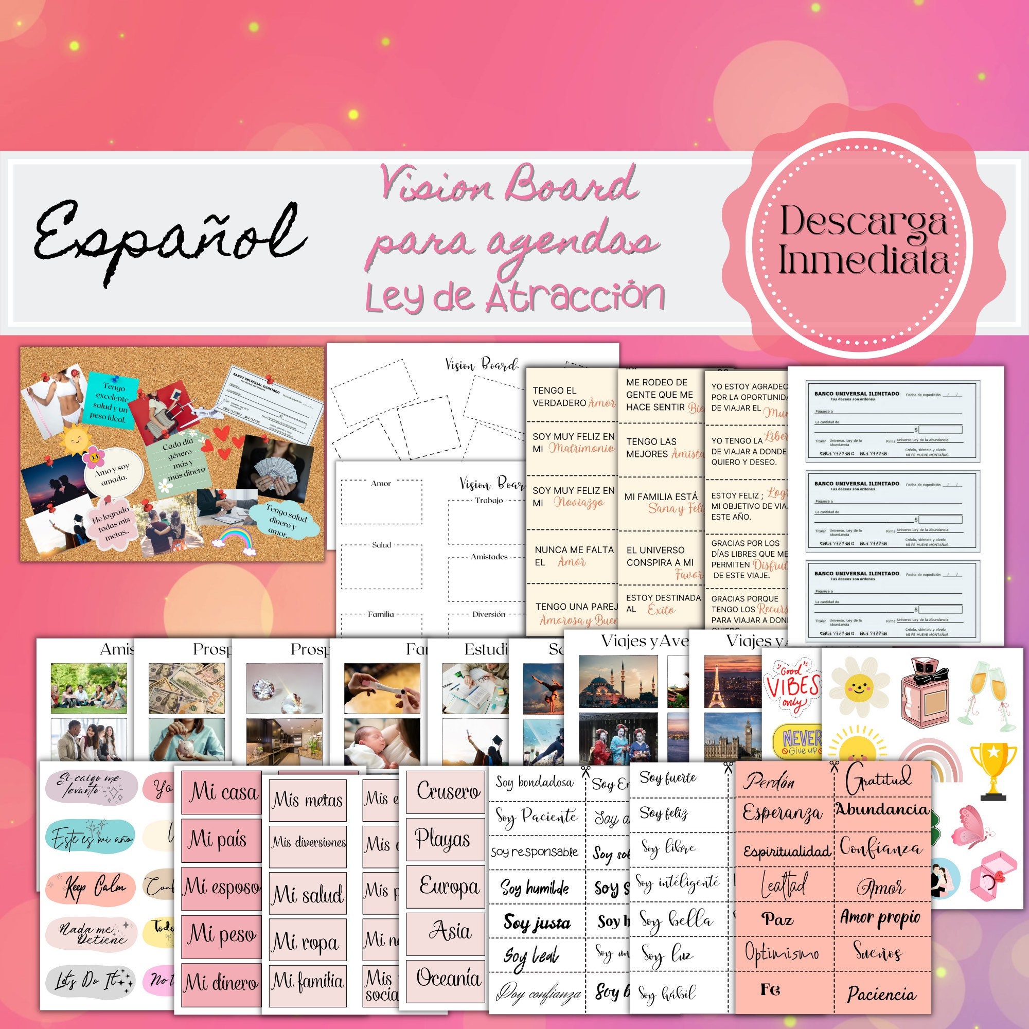 Printable Vision Board Kit, Law of Attraction Vision Board, Printable ...