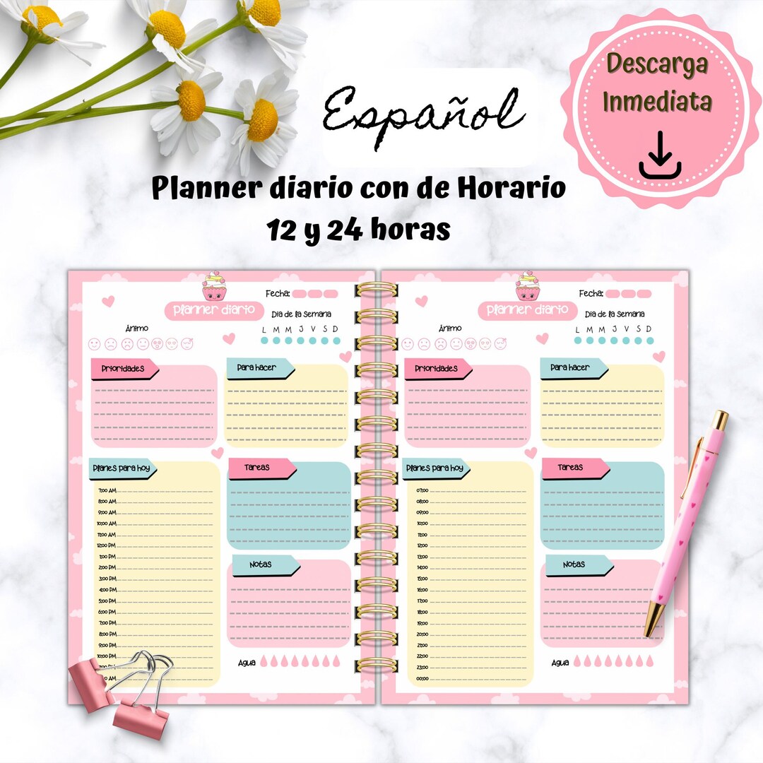 Daily Planner in Spanish, Kawaii Daily Planner, Printable Undated Daily ...