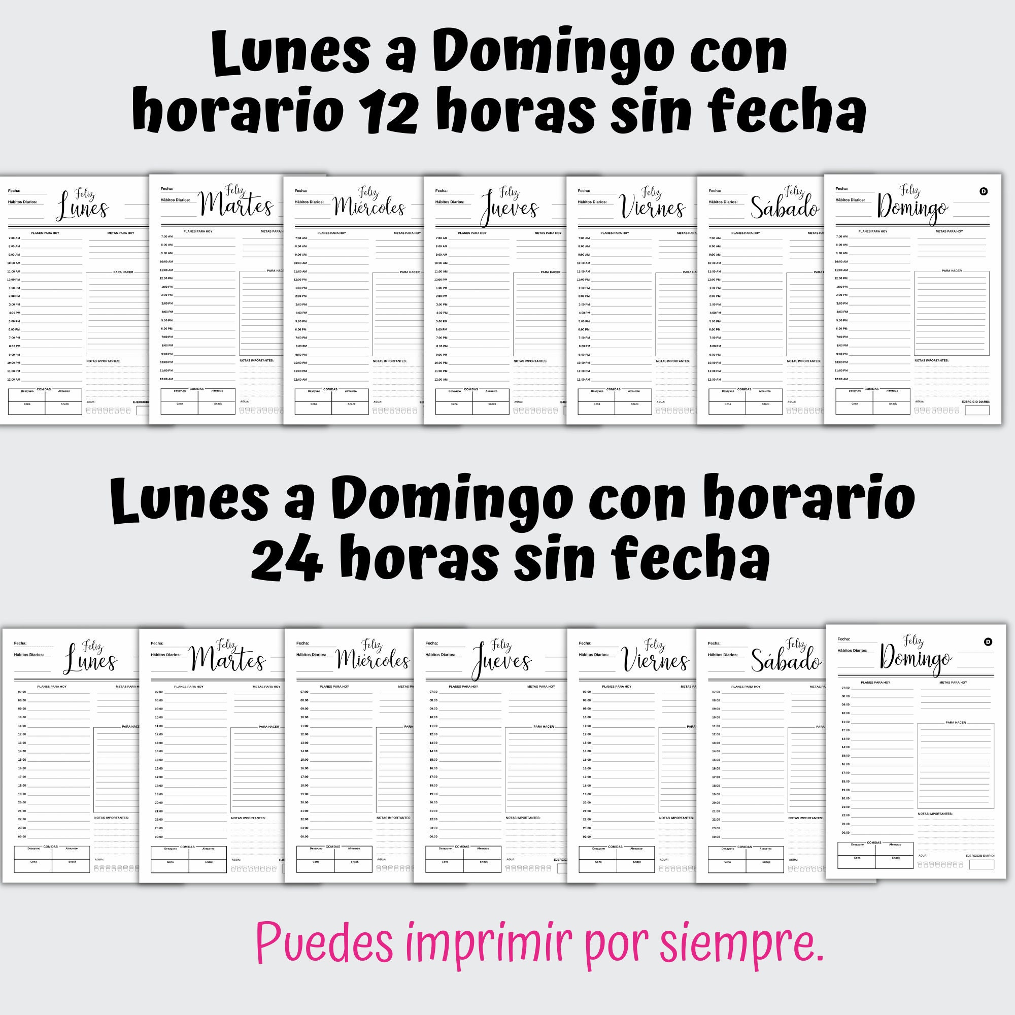 Daily Planner in Spanish, Undated Minimalist Daily Planner, Printable ...