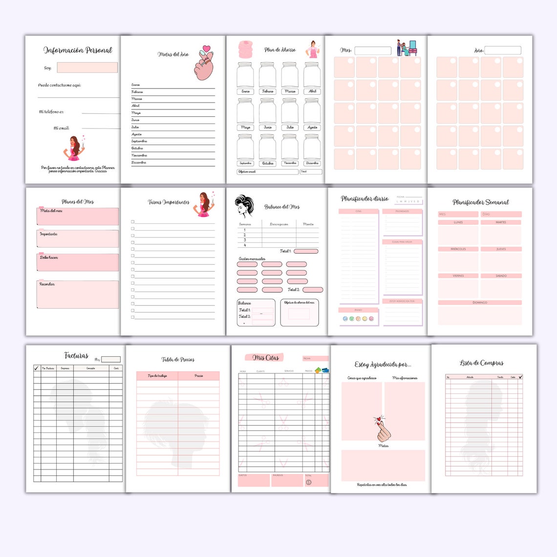 Beauty Salon Planner, Agenda for Stylist, Printable Undated Planner ...