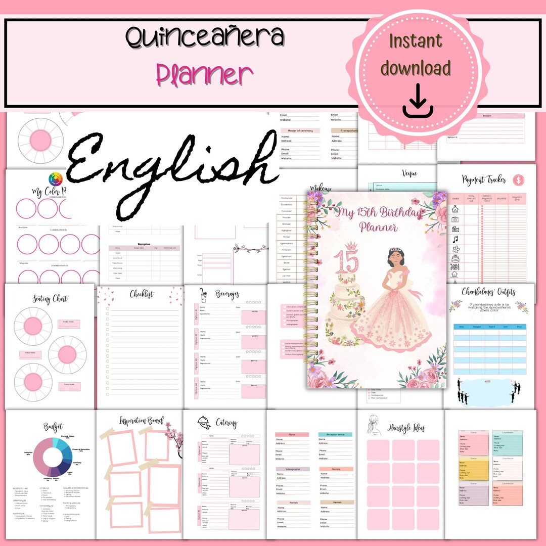 Quinceañera Planner Printable, English Quinceañera Planner, Quinceanera ...
