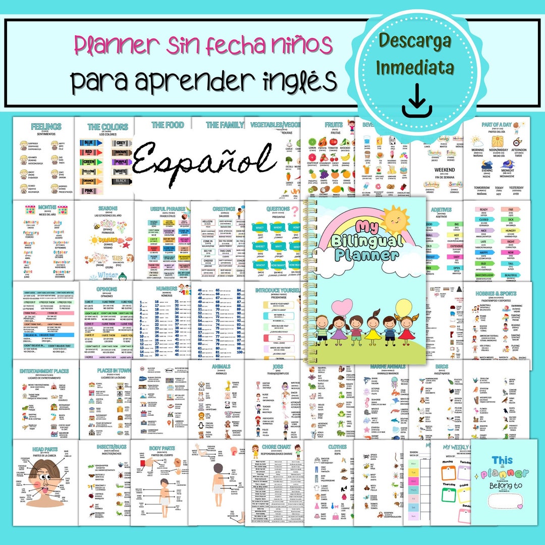 English Learning Sheets for Kids, English for Kids in Spanish ...