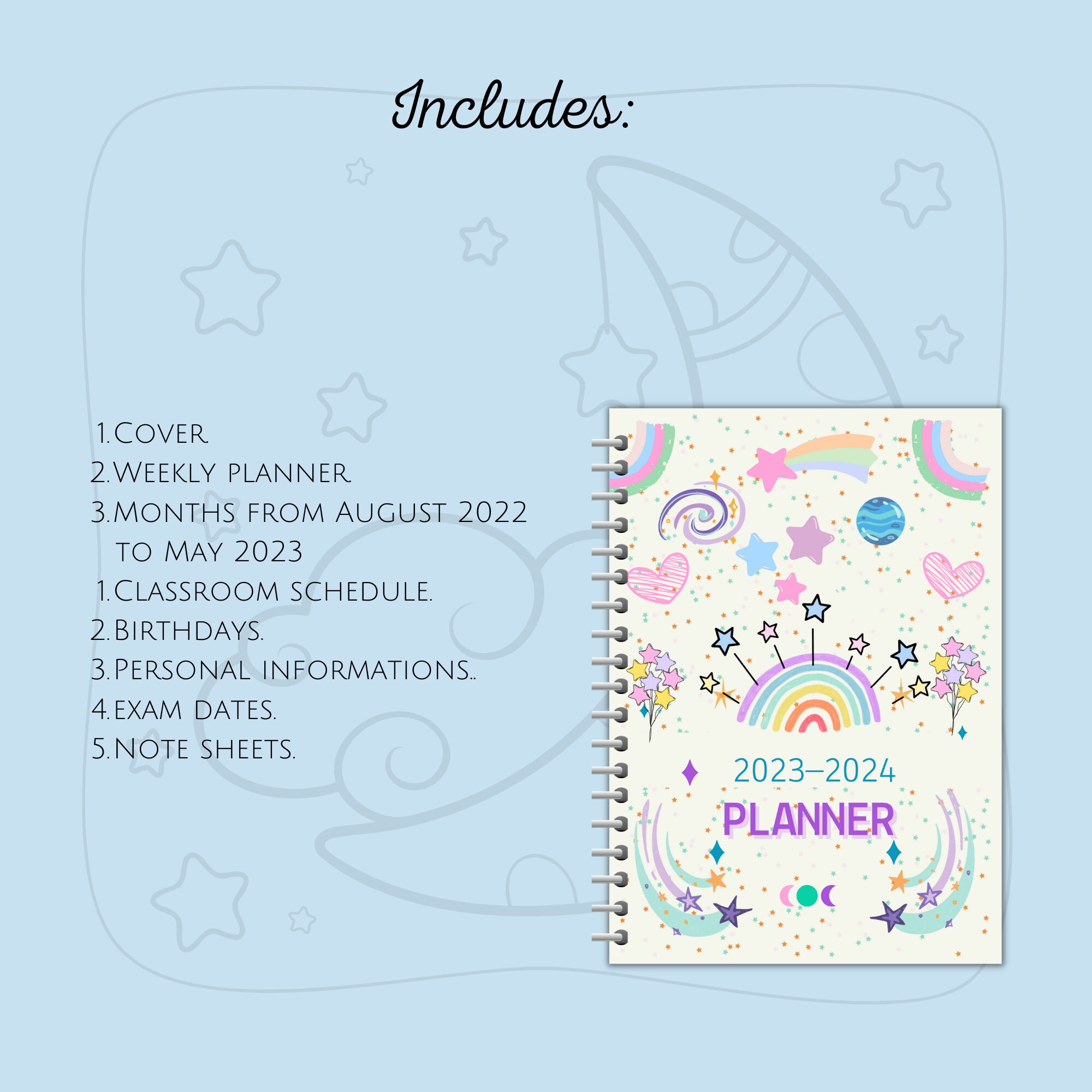 20232024 School Planner Printable Student Planner for Girls - Etsy