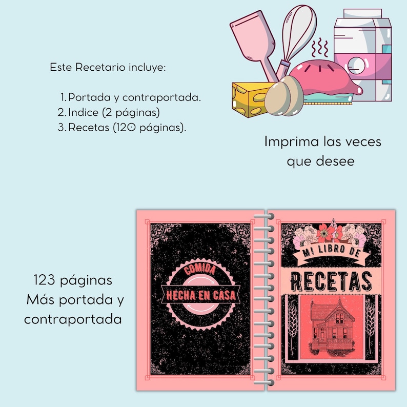 Printable Recipe Pages, Libro de Recetas Imprimible, 120 Páginas de ...