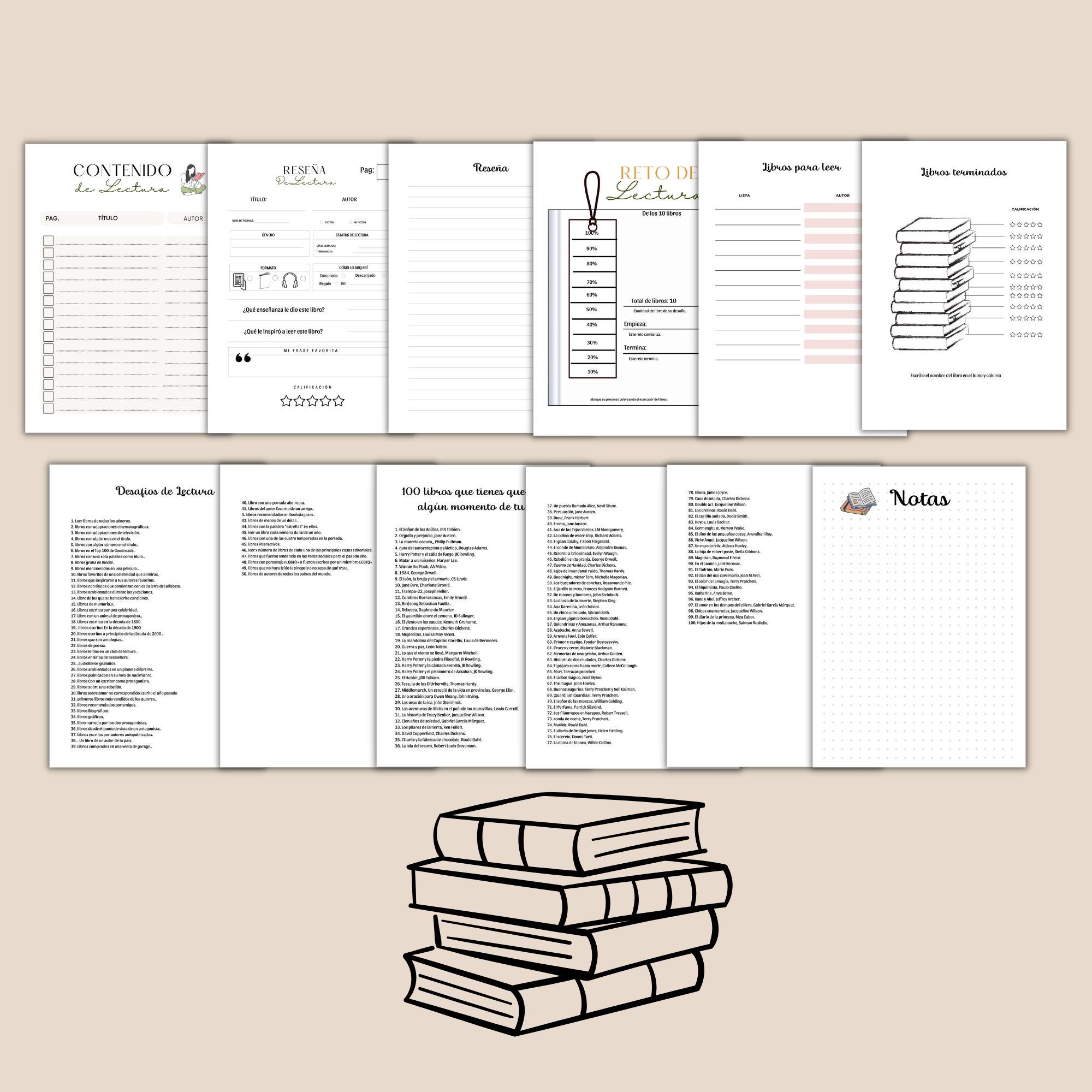 Diario de lectura en Español, Planner de Lectura Imprimible, Diario de ...