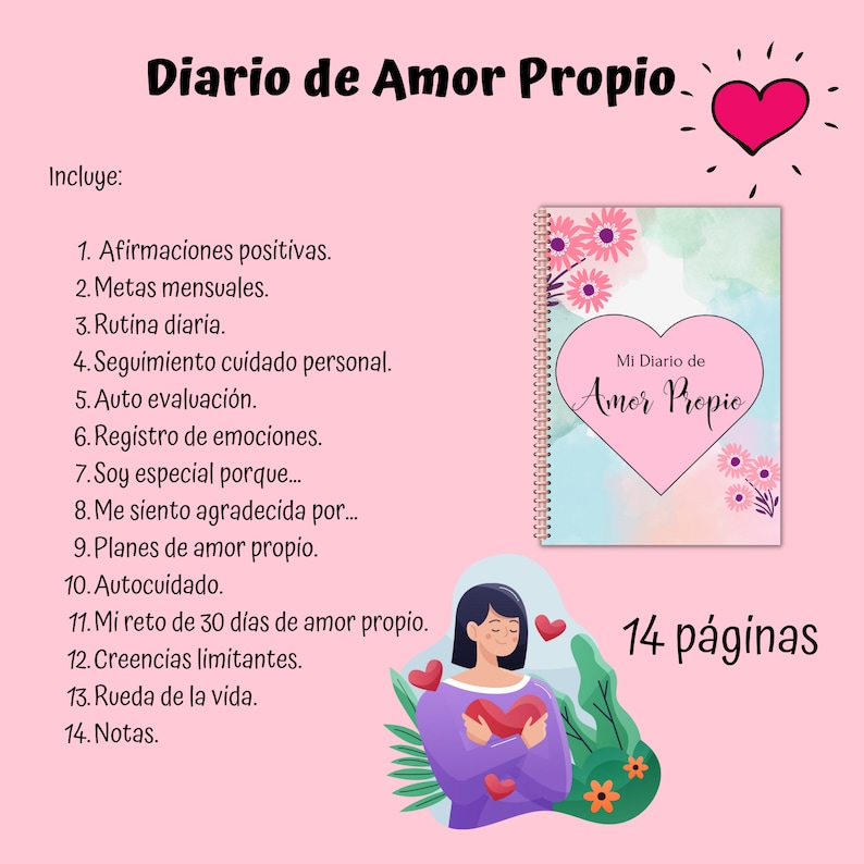 Diario de Amor Propio en español, Diario de Autocuidado Imprimible ...