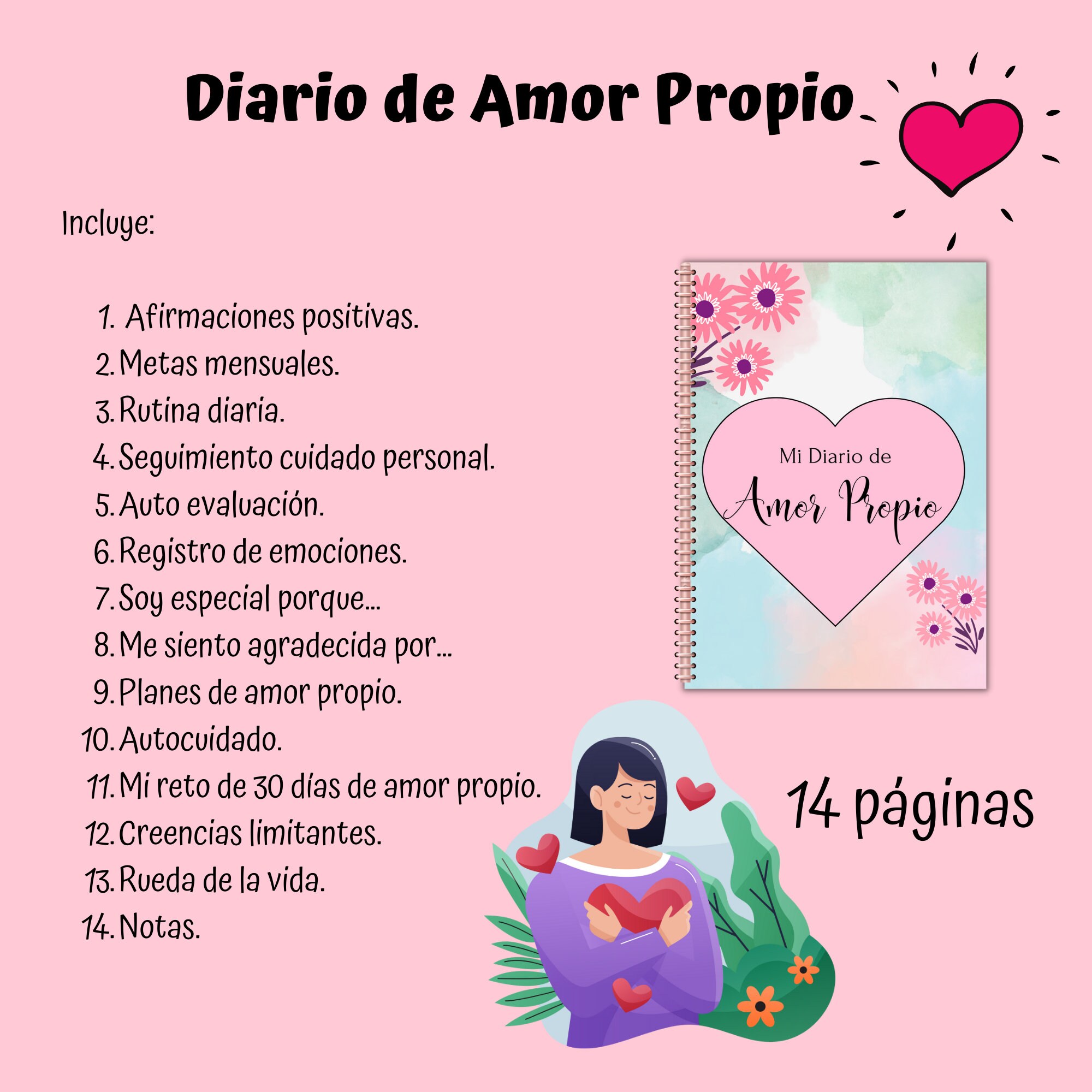 Diario De Amor Propio En Español Diario De Autocuidado Imprimible