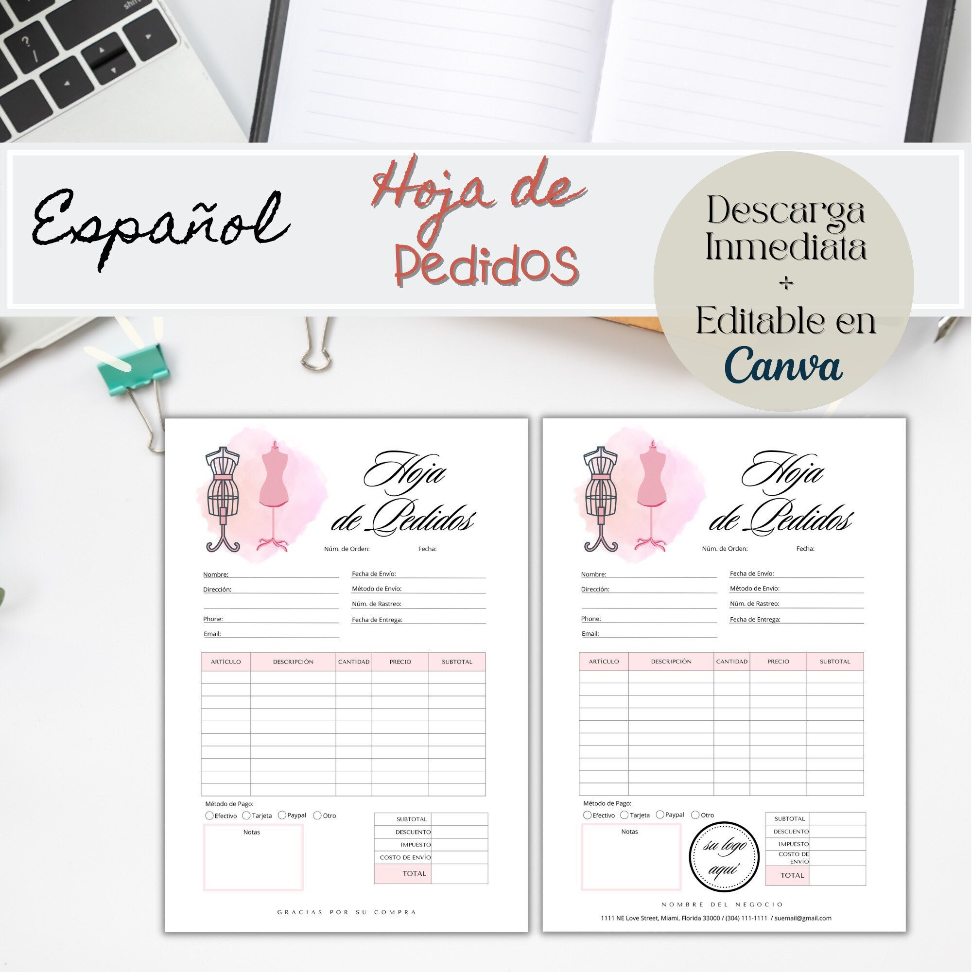 Spanish Order Form Editable Plantilla de Hoja de Pedidos Editable en ...