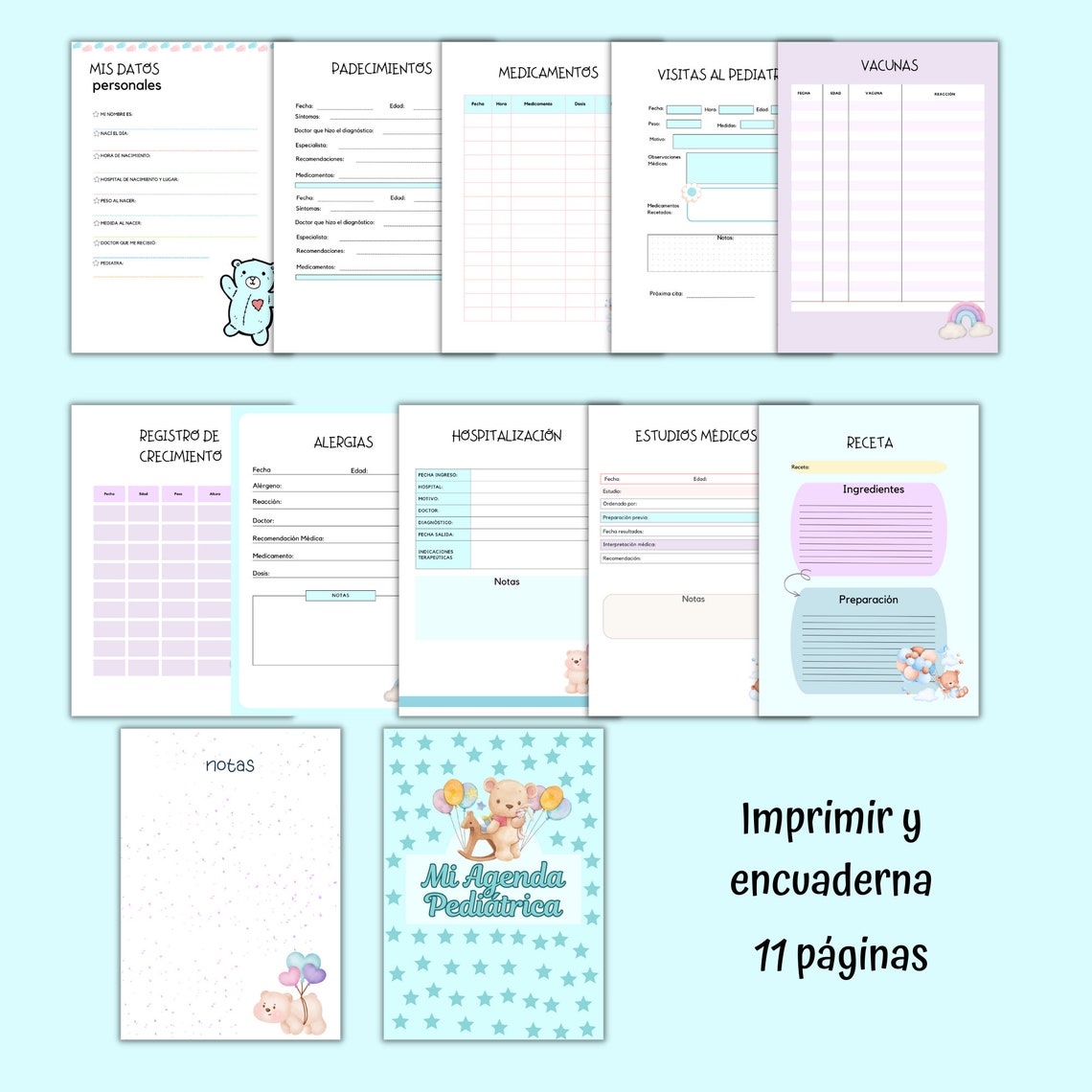 Printable Pediatric Planner in Spanish, Pediatric Agenda for Girls and ...