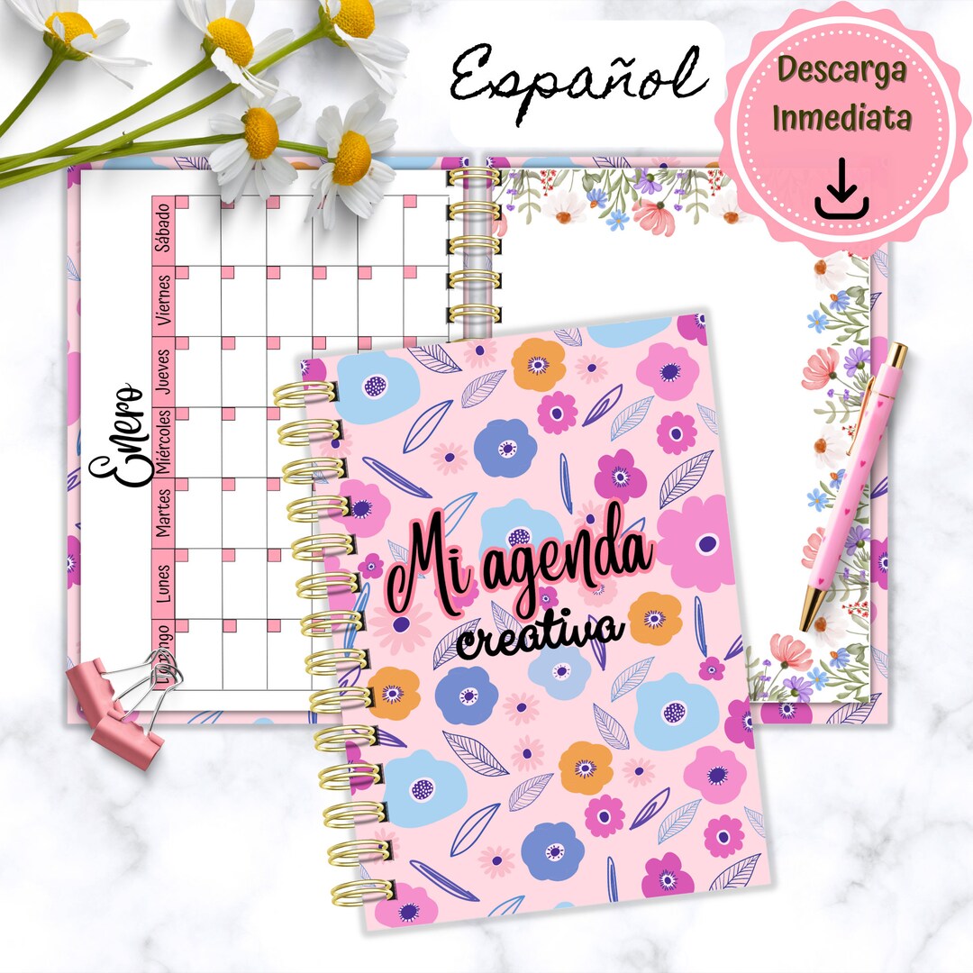 Agenda Creativa sin Fecha en Español, Agenda Imprimible con Pegatinas ...