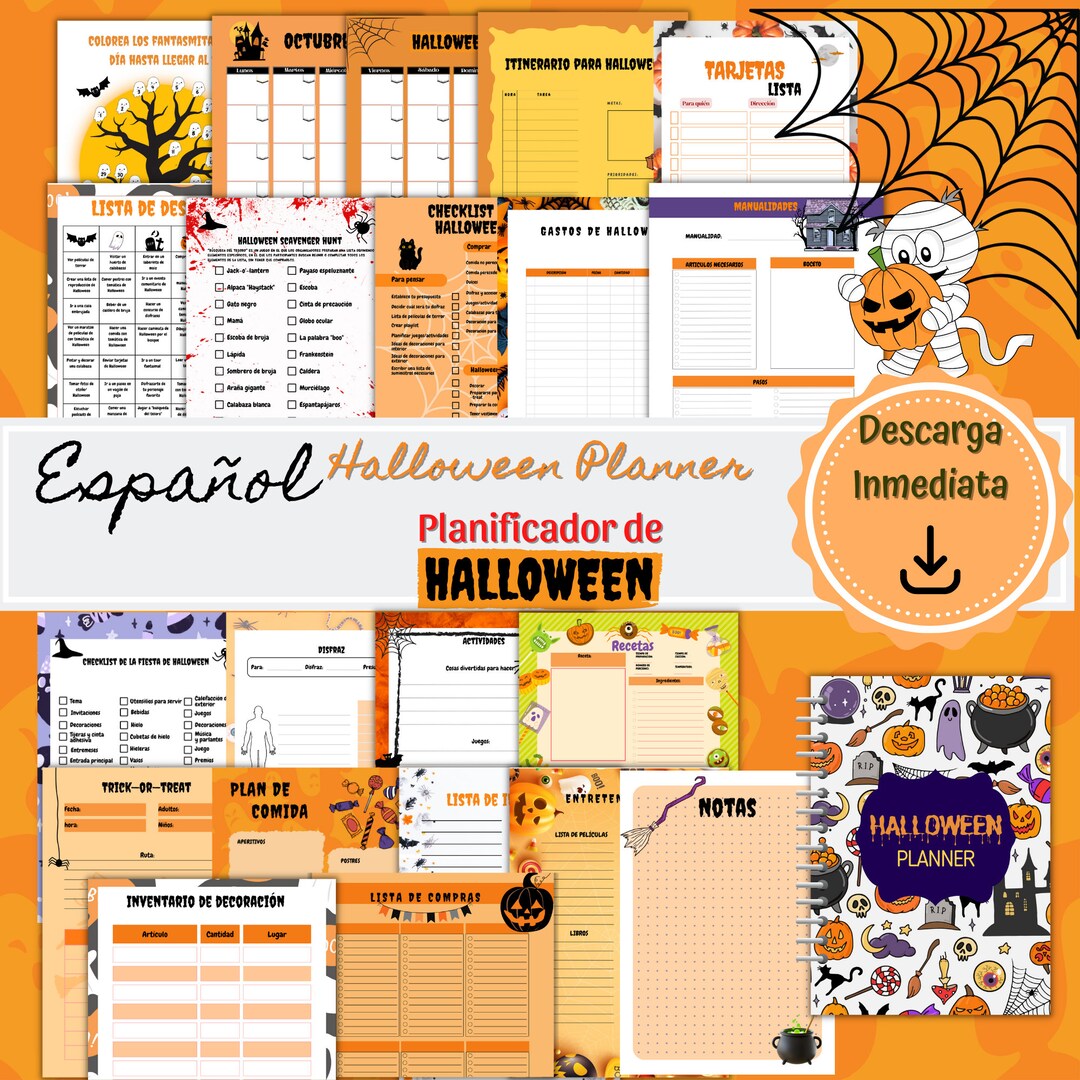 Halloween Spanish Planner, Printable Halloween Planner, Costume Party ...