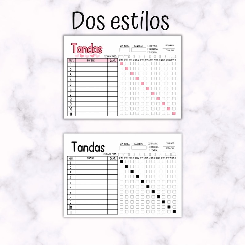 Libreta de Tandas Imprimible, Organizador de Tandas Horizontal ...