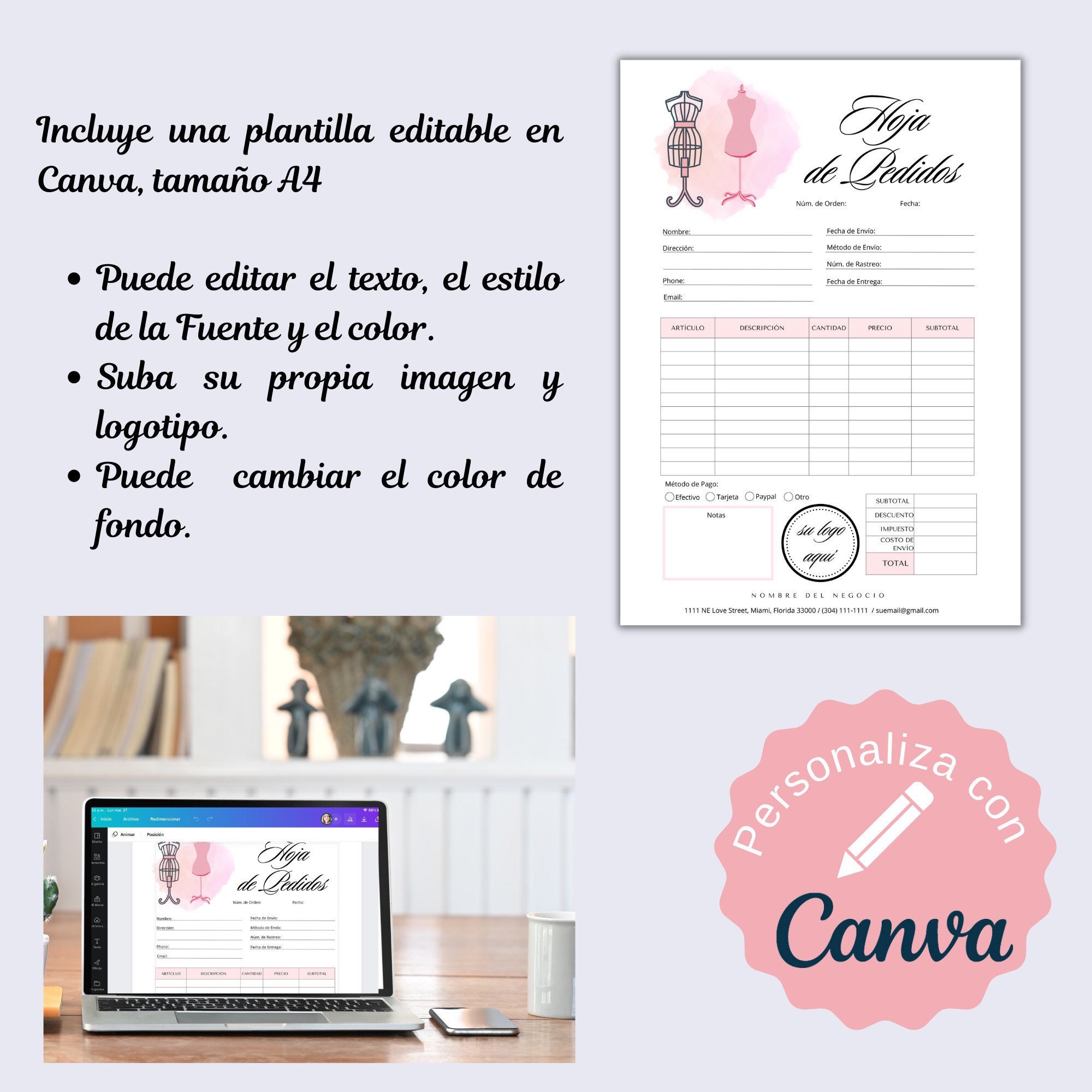Spanish Order Form Editable Plantilla de Hoja de Pedidos Editable en ...
