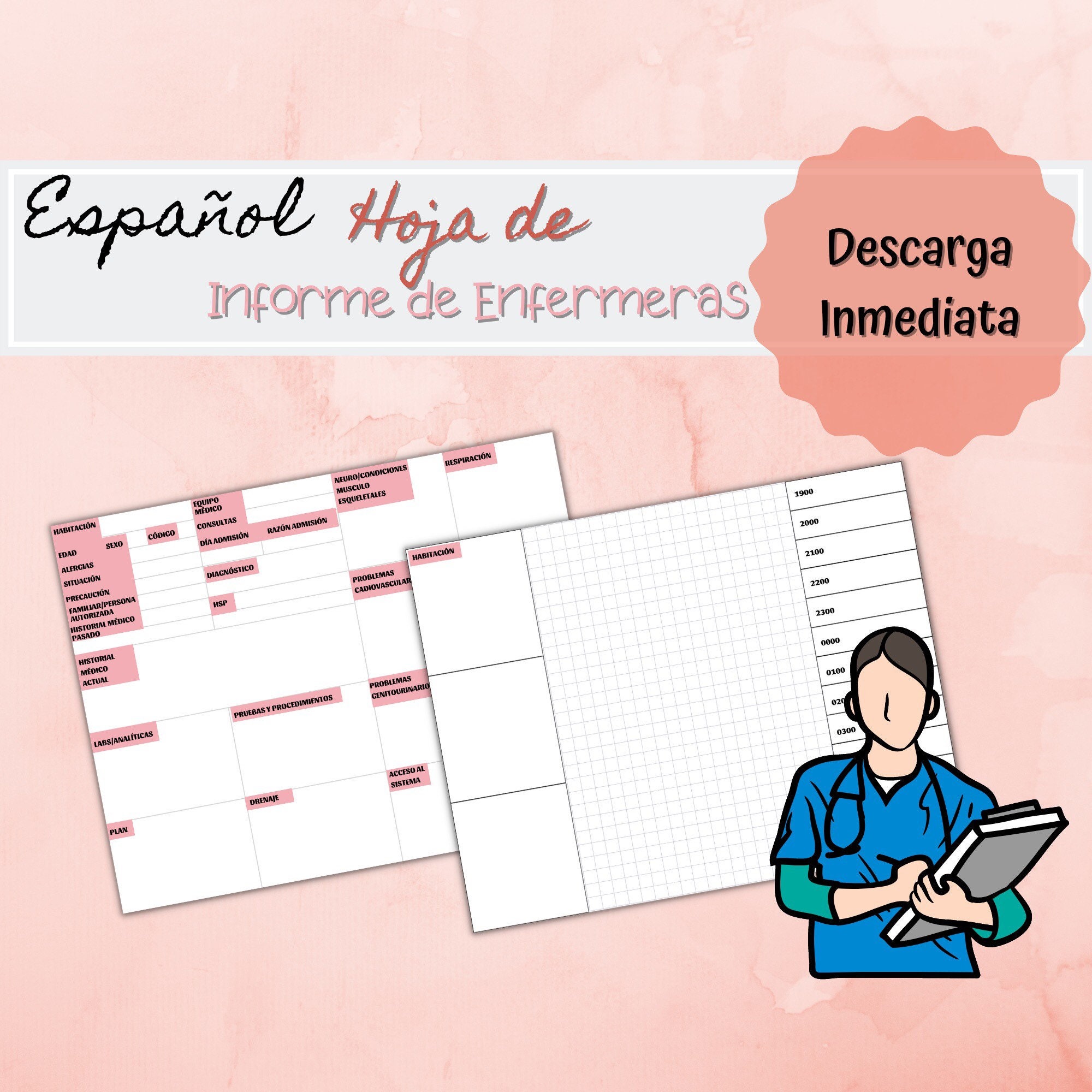 Spanish Nurse Brain Report Sheet, Medsurg, Patient Assessment Sheet for ...