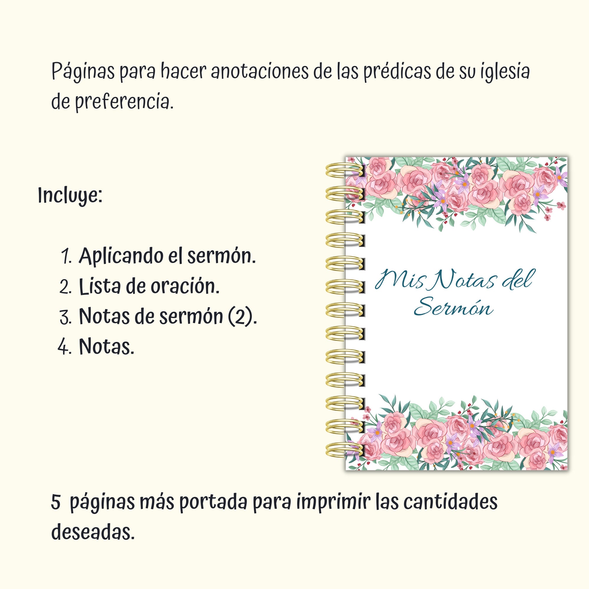 Spanish Printable Sermon Note, Notes for Sermon Printable in PDF ...