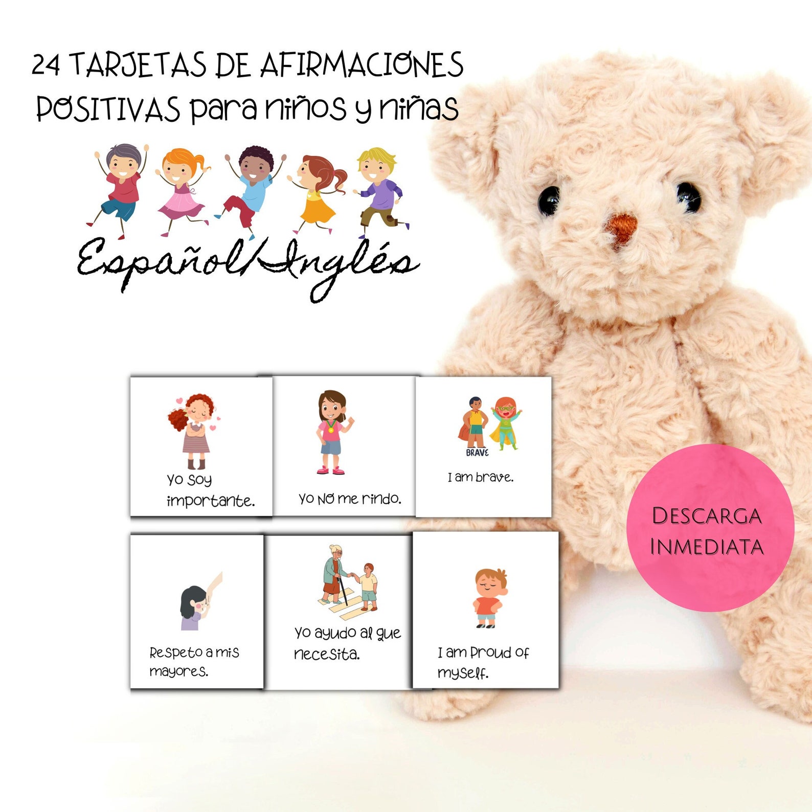 Spanish and English Positive Affirmations for Kids, Positive ...