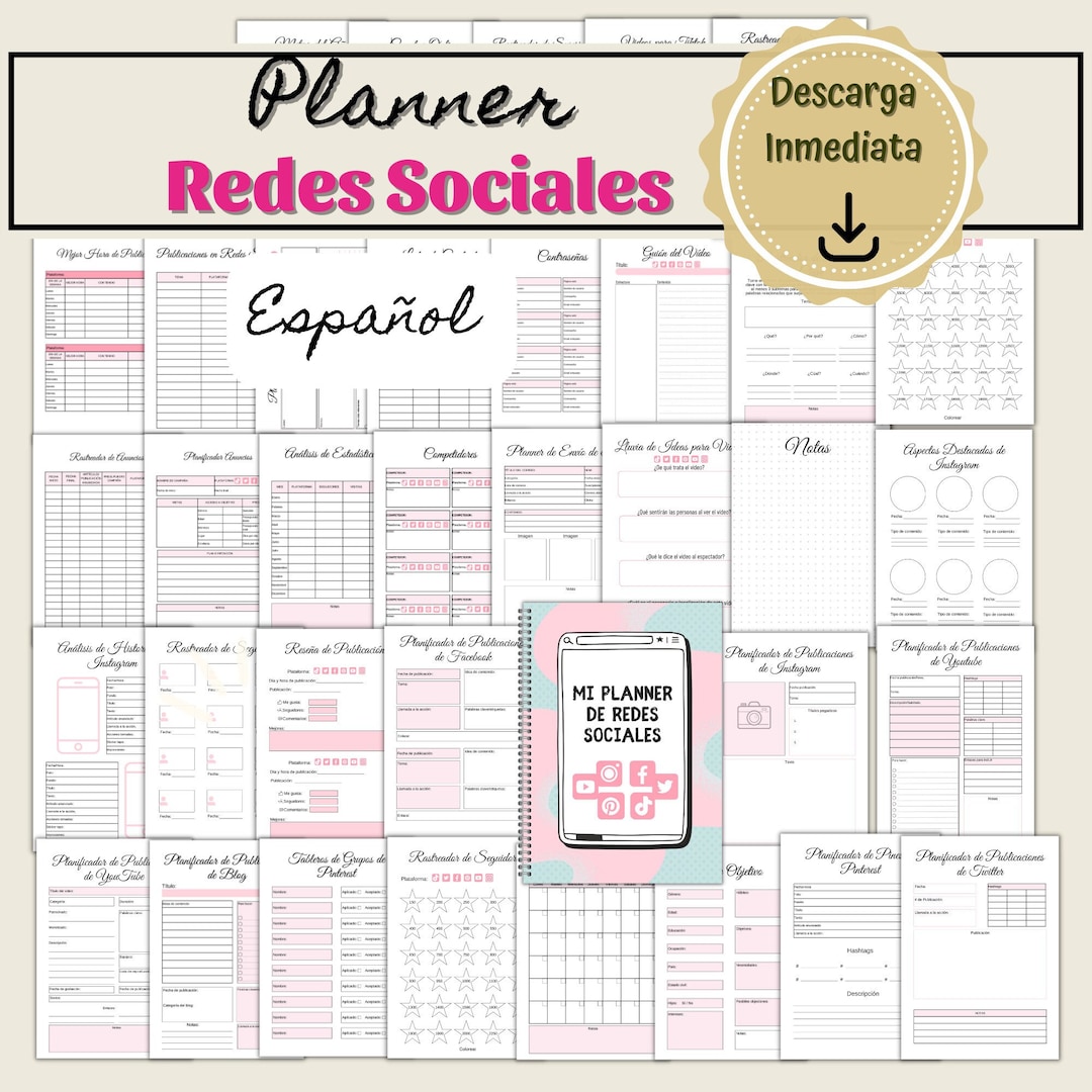 Social Media Planner in Spanish / Instagram Planner, Pinterest, Blogger ...