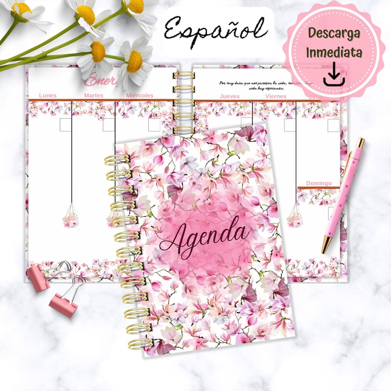 Agenda de Flores sin Fecha en Español, Agenda Imprimible sin Fecha ...