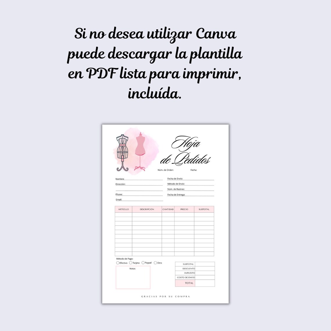 Spanish Order Form Editable Plantilla de Hoja de Pedidos Editable en ...