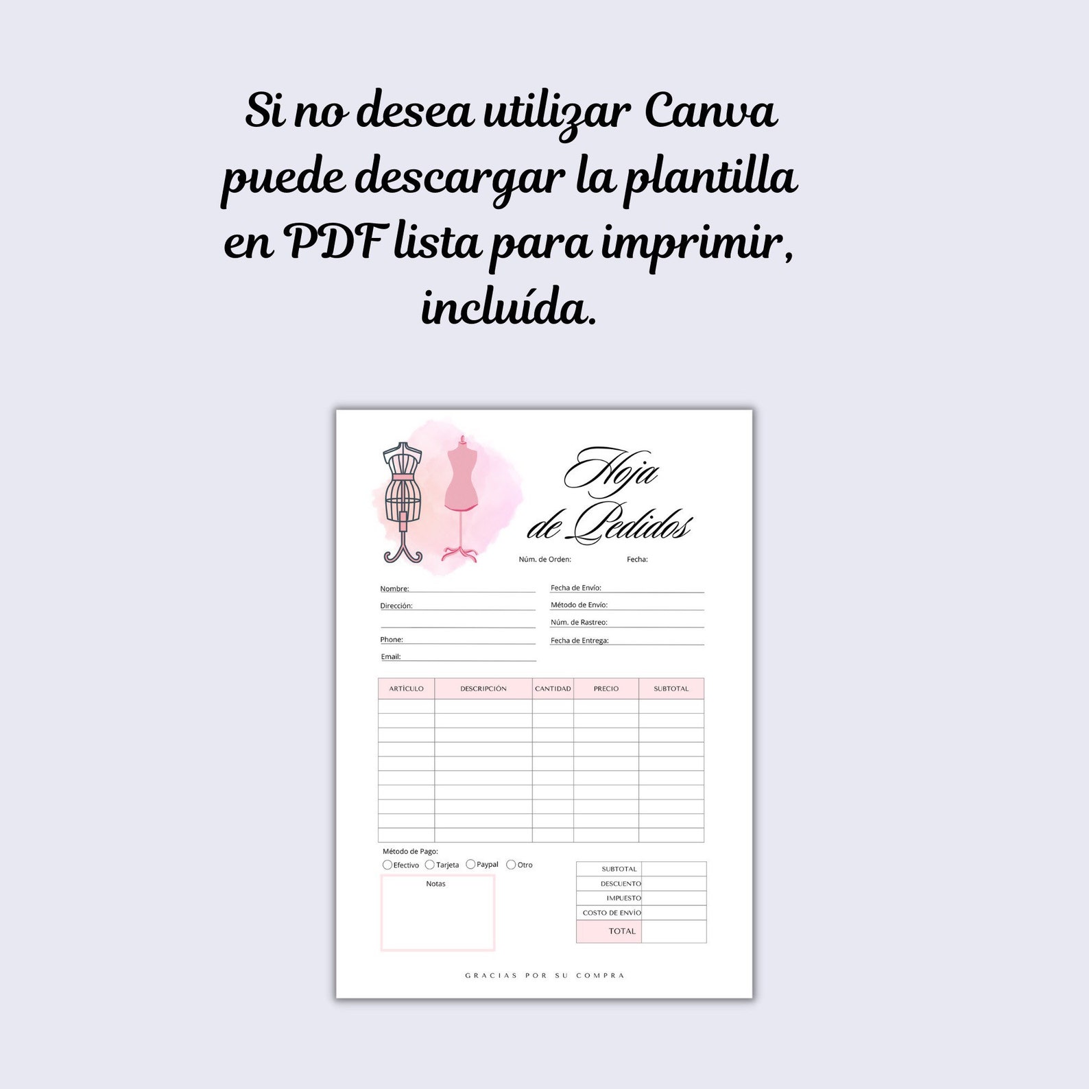 Spanish Order Form Editable Plantilla de Hoja de Pedidos Editable en ...