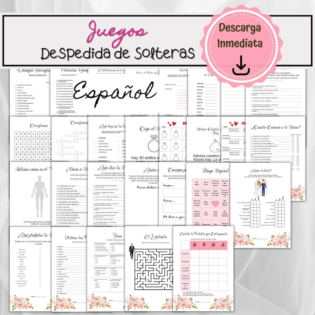 Juegos Despedida de Soltera Imprimibles en Español, Despedida de ...