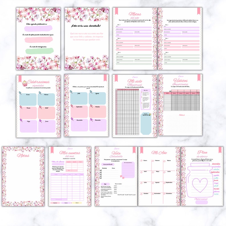 Agenda de Flores sin Fecha en Español, Agenda Imprimible sin Fecha ...