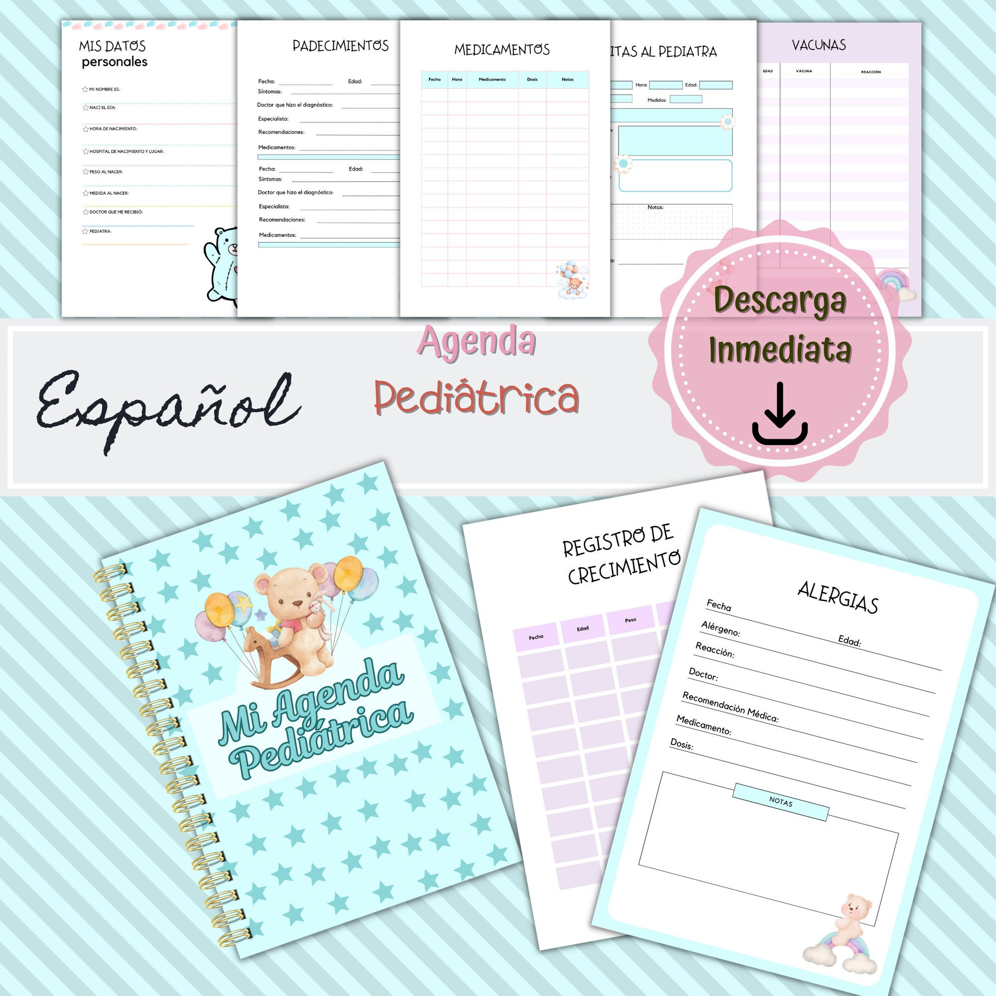 Printable Pediatric Planner in Spanish, Pediatric Agenda for Girls and ...